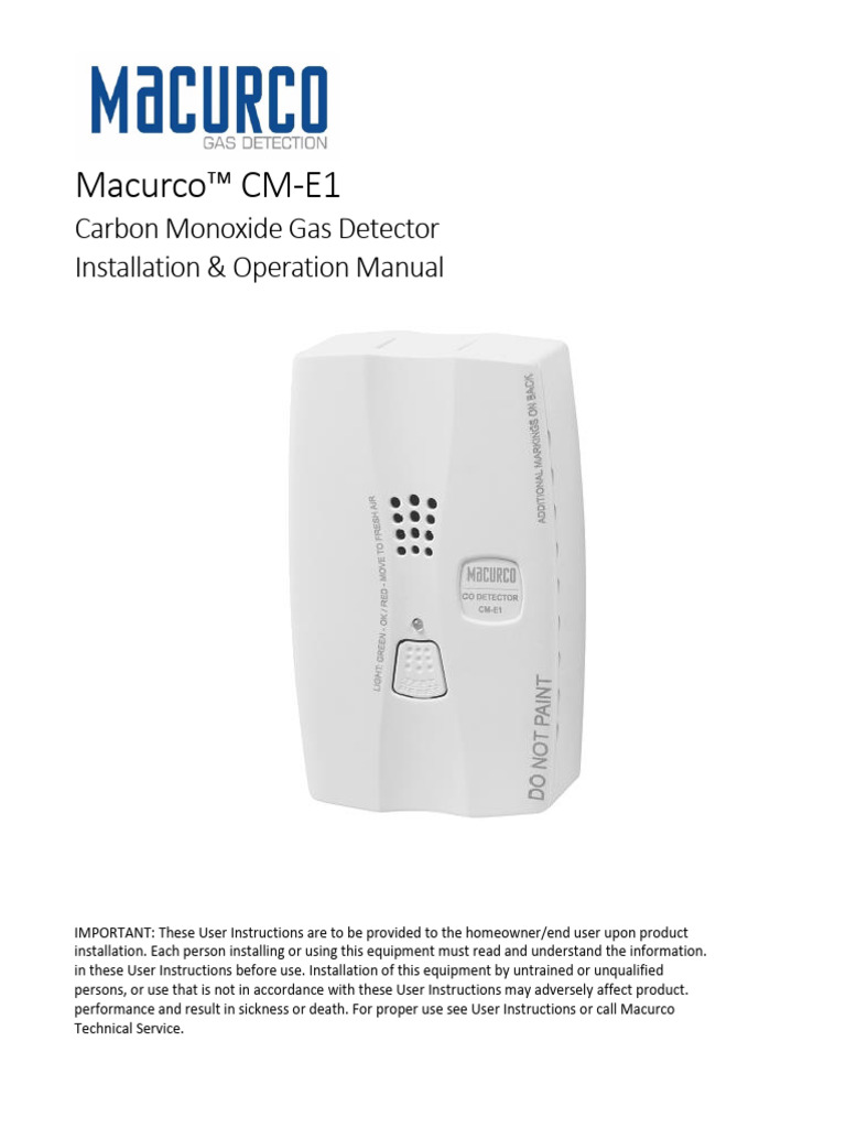 CM-E1 InstallationOperation ManualRev1.0 | PDF | Relay | Sensor