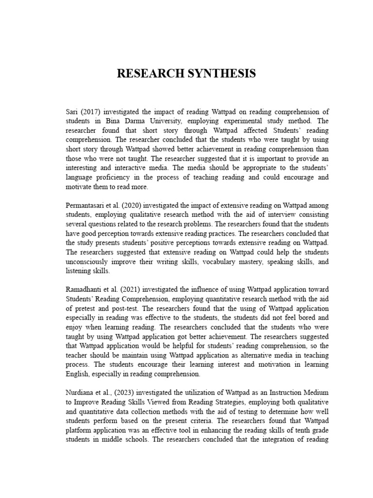 Research (Synthesis Format) | PDF | Reading Comprehension | Qualitative Research