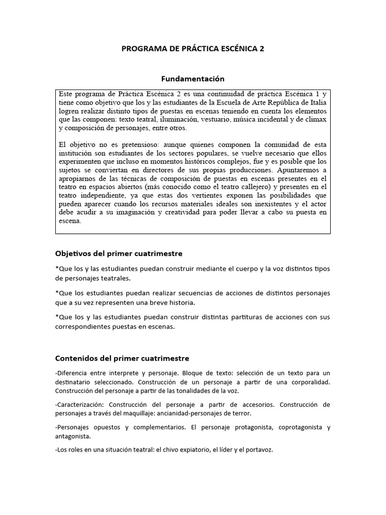 Programa de Práctica Escénica 2 | PDF | Teatro