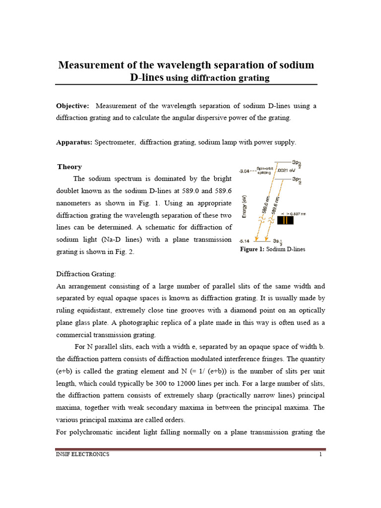 Wavelength of Sodium Light Using Diffraction Gratting | Download Free PDF | Diffraction | Wavelength