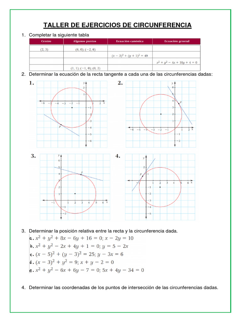 Taller de Ejercicios de Circunferencia, Parabola, Elipse e Hiperbola | PDF | Elipse | Formas ...