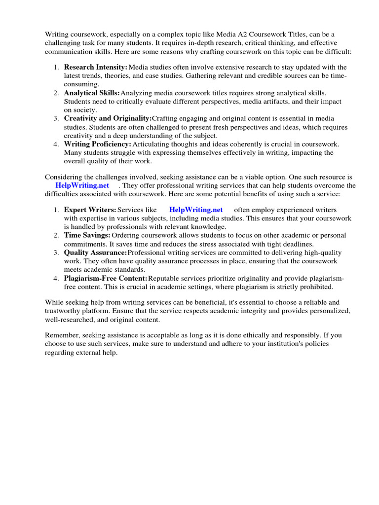 Media A2 Coursework Titles | PDF | Expert | Thought