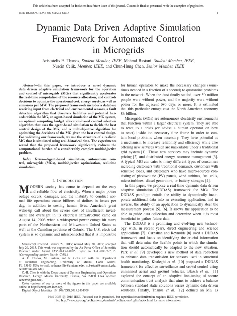 Dynamic Data Driven Adaptive Simulation Framework For Automated Control in Microgrids | PDF ...