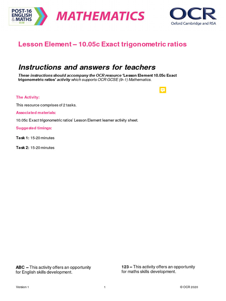 10.05c Exact Trigonometric Ratios Instructions | PDF | Triangle ...