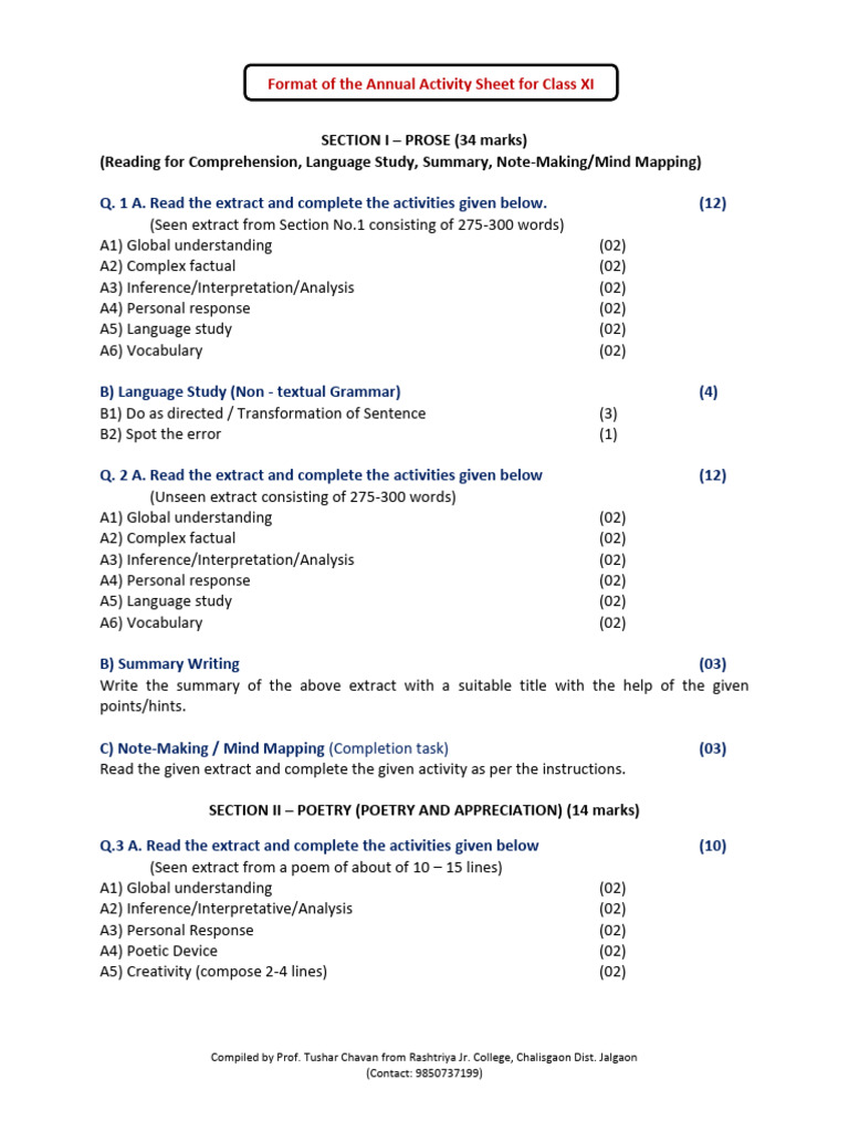 Format of The Activity Sheet For Class XI by Prof. Tushar Chavan | PDF ...
