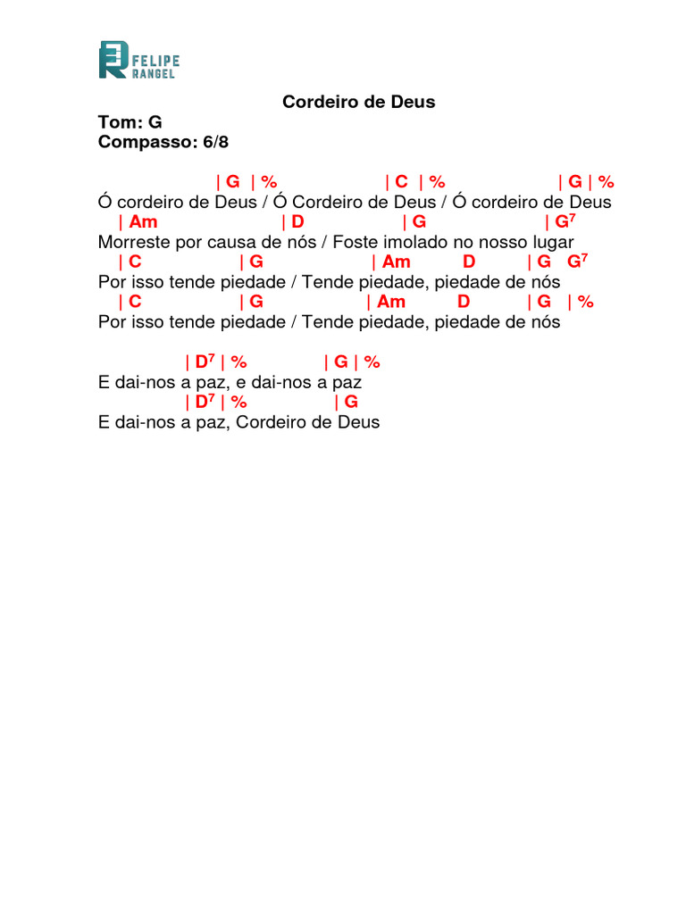 Cordeiro de Deus - Partitura e Cifras | PDF