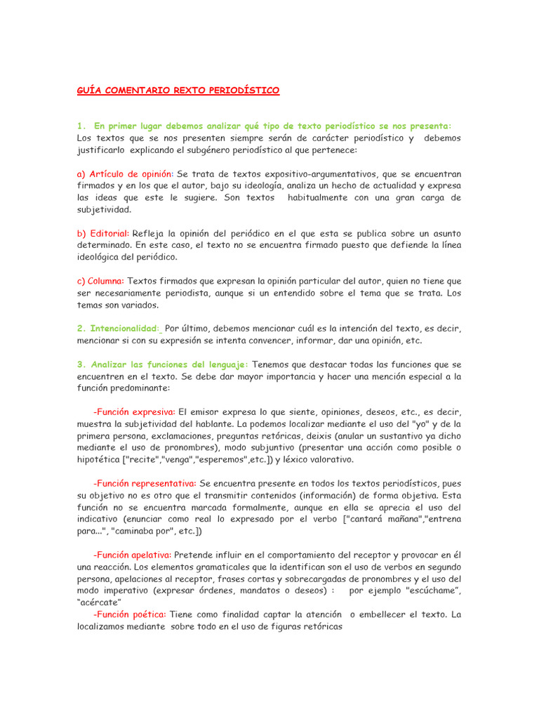 Gui¿a Comentario Texto Periodi¿stico | PDF | Verbo | Puntuación
