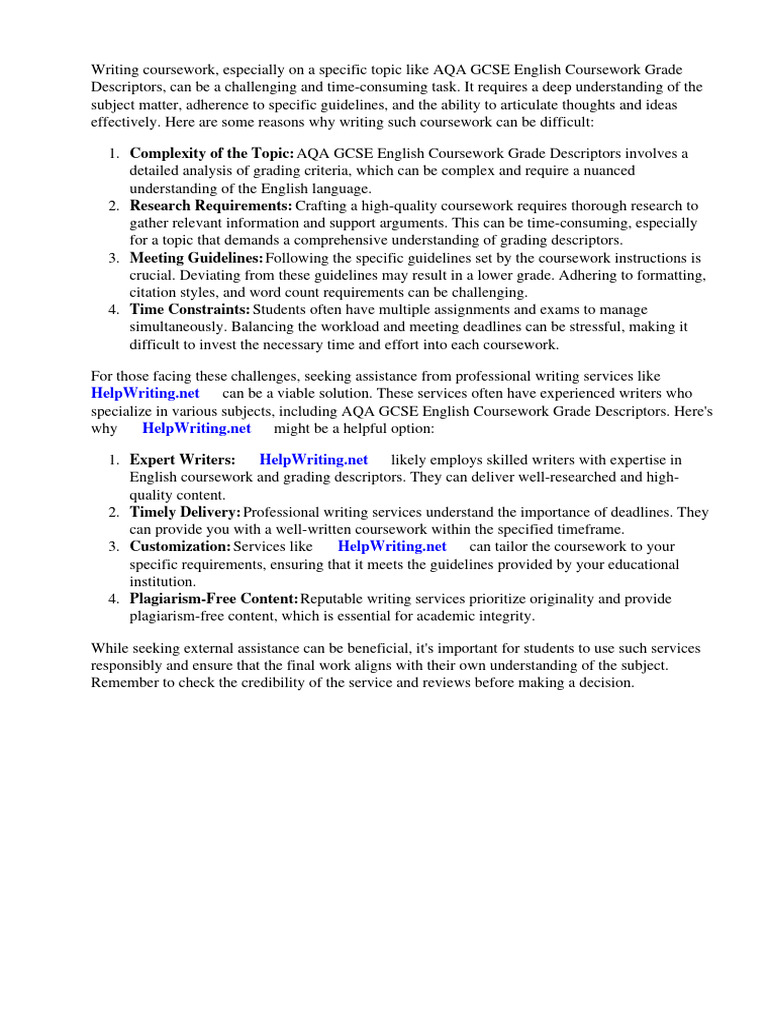 Aqa Gcse English Coursework Grade Descriptors | PDF | Human Communication Aqa Gcse English Coursework Grade Descriptors | PDF | Human Communication