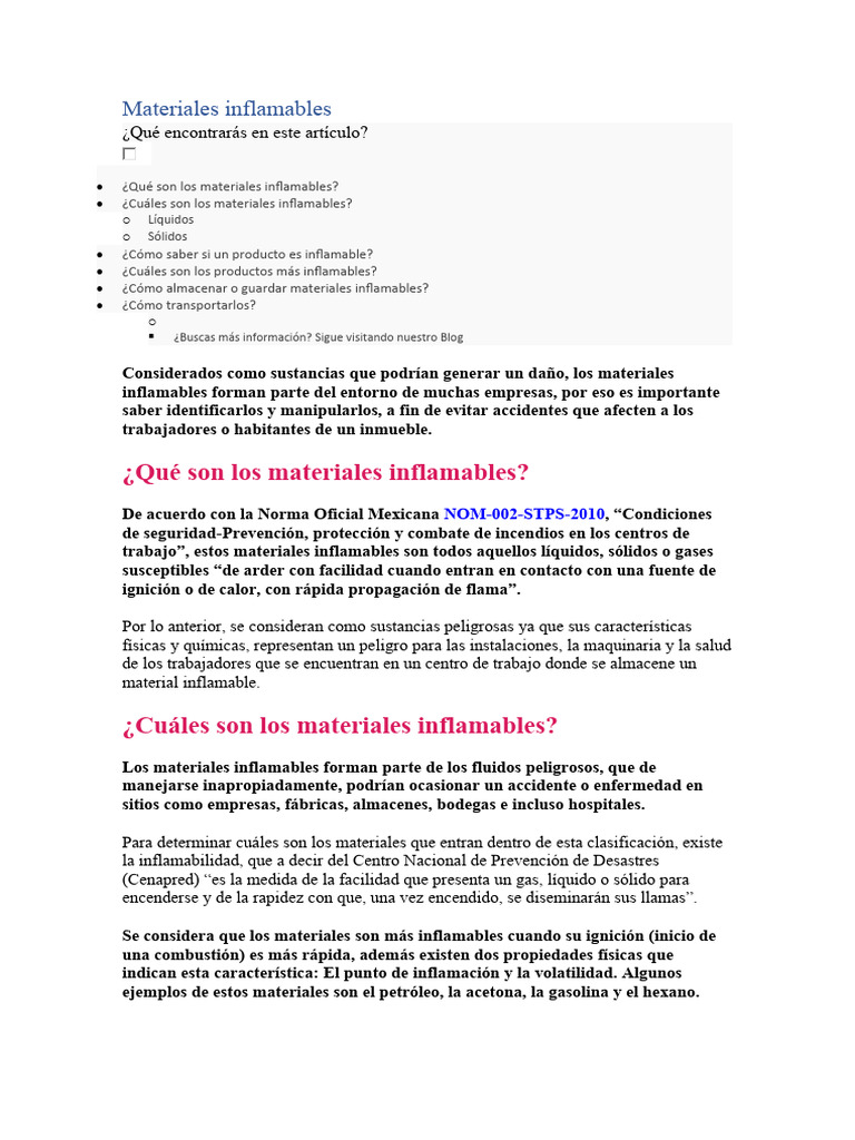 Guía de Materiales Inflamables | PDF | Combustibles | Gases