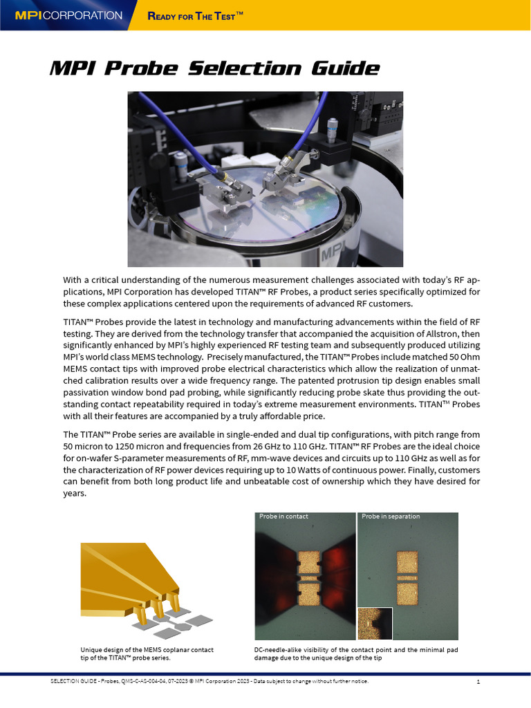 MPI Probe Selection Guide | PDF | Calibration | Transmission Line