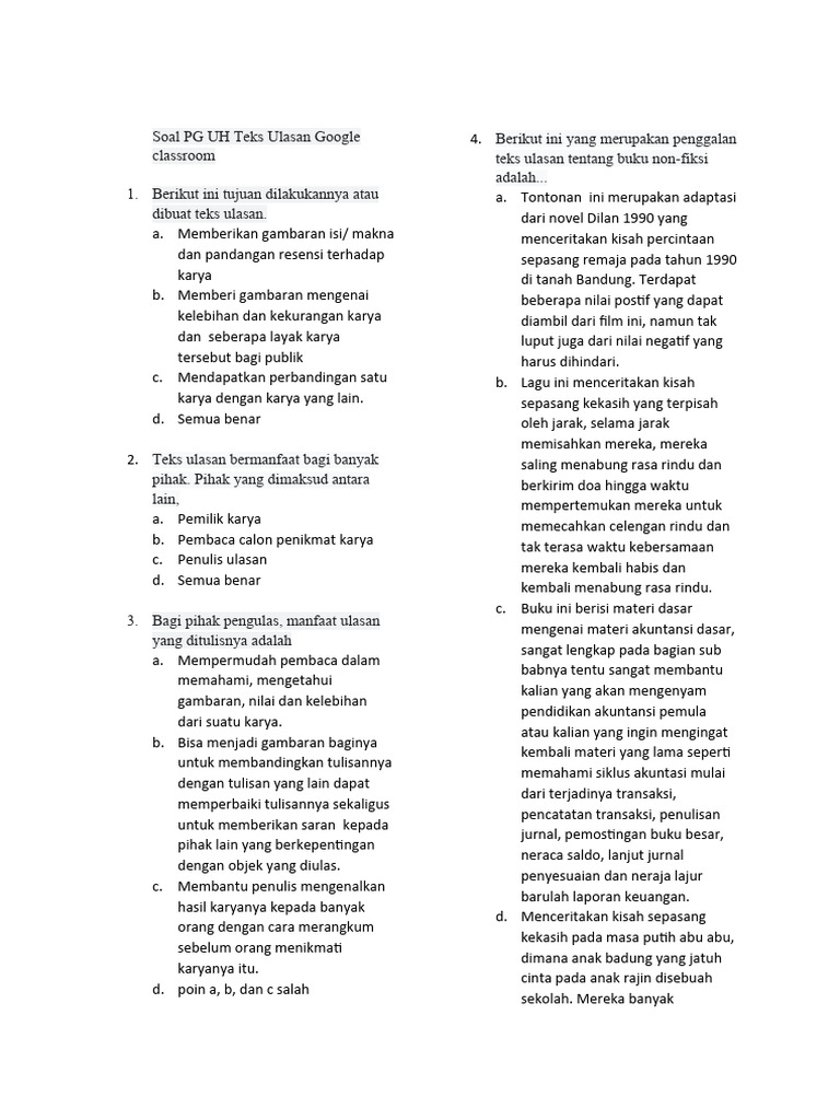 Soal PG UH Teks Ulasan | PDF