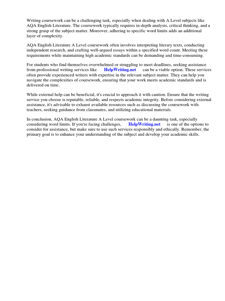 Aqa English Literature A Level Coursework Word Limit Pdf Facebook