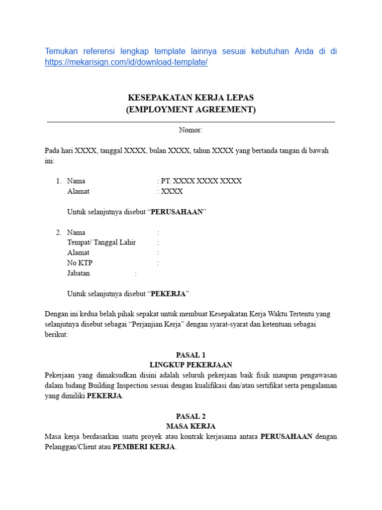 Template Kontrak Kerja Freelance 1 | PDF | Hukum