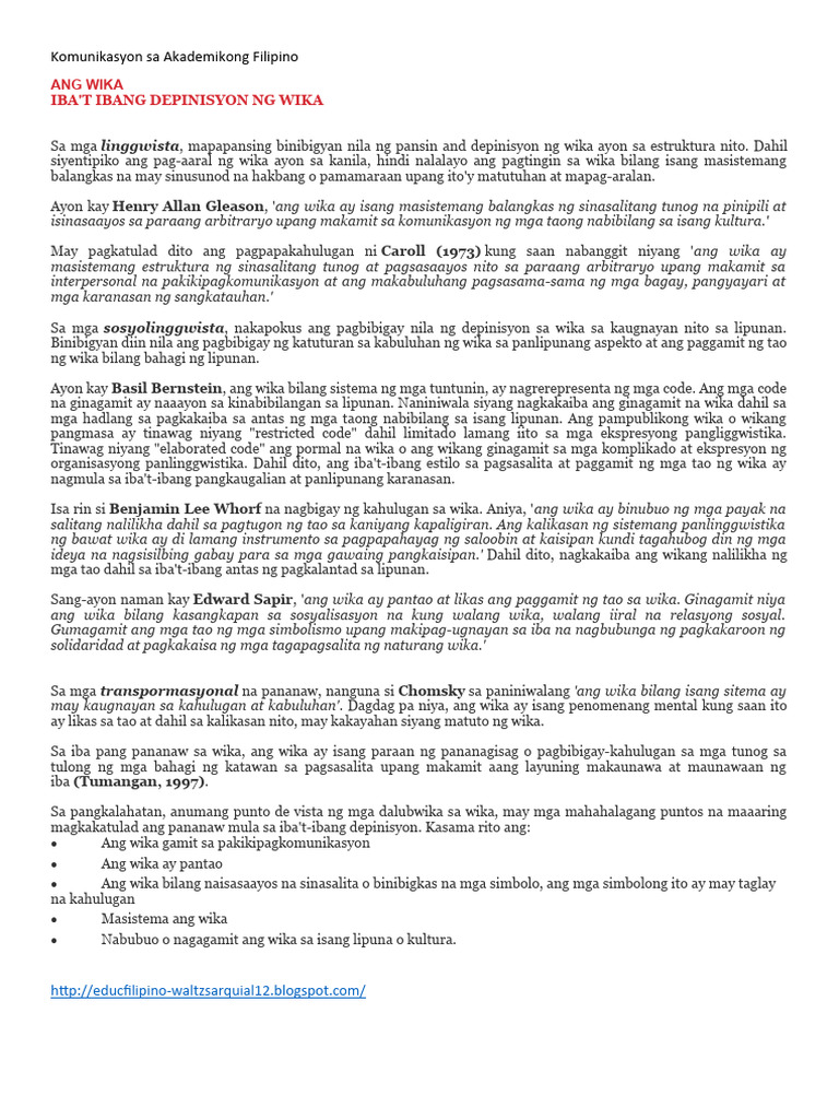 Komunikasyon Sa Akademikong Filipino | PDF