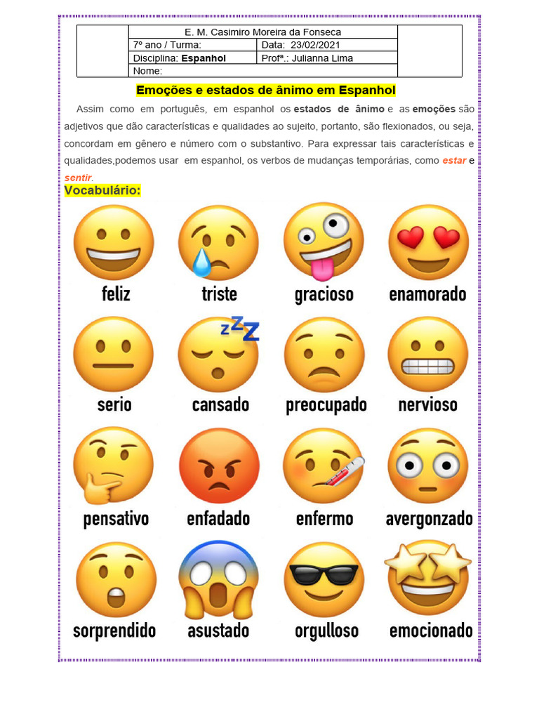 02-7ºANO - Estados de Ánimo y Emociones. | PDF | Artes Linguísticas e ...