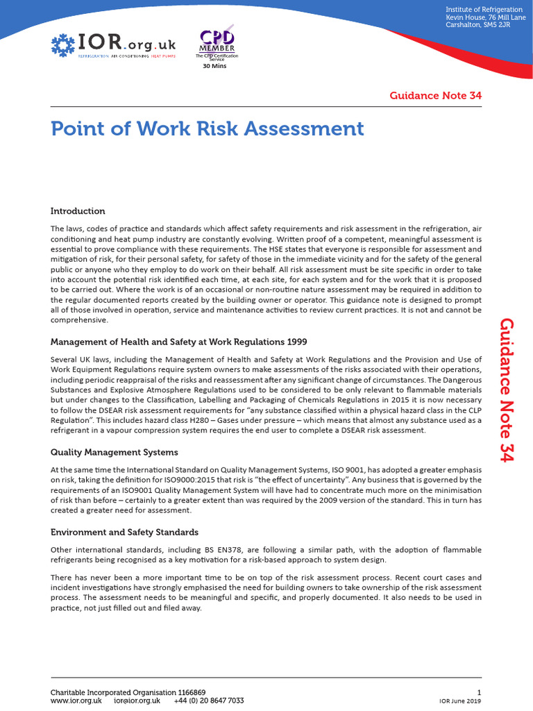 Point of Work Risk Assessment Guide | PDF | Personal Protective ...