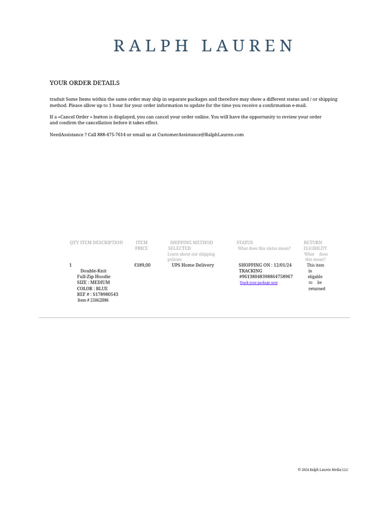 Ralph Lauren Order Status