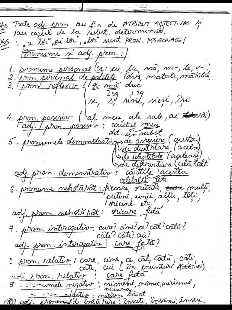 Schemă Recapitulativă Pronume Și Adjective Pronominale (Prof. Cristea ...