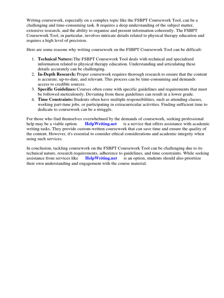 FSBPT Coursework Tool | PDF | Physical Therapy | Turnitin