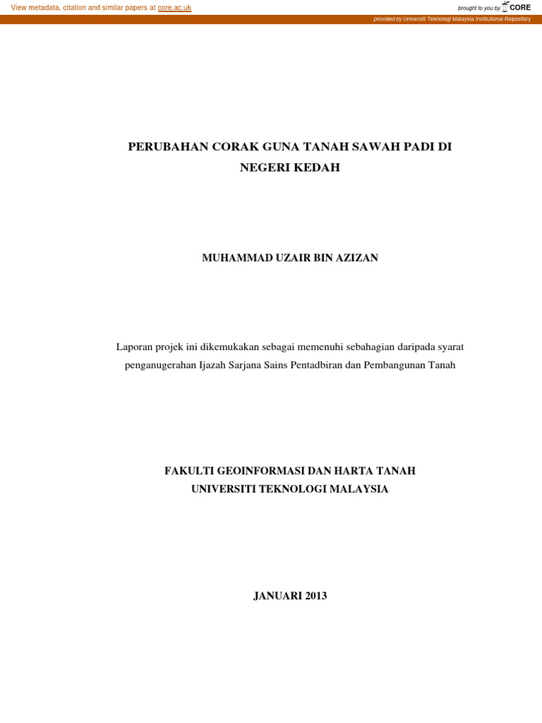 Perubahan Corak Guna Tanah Sawah Padi Di | PDF