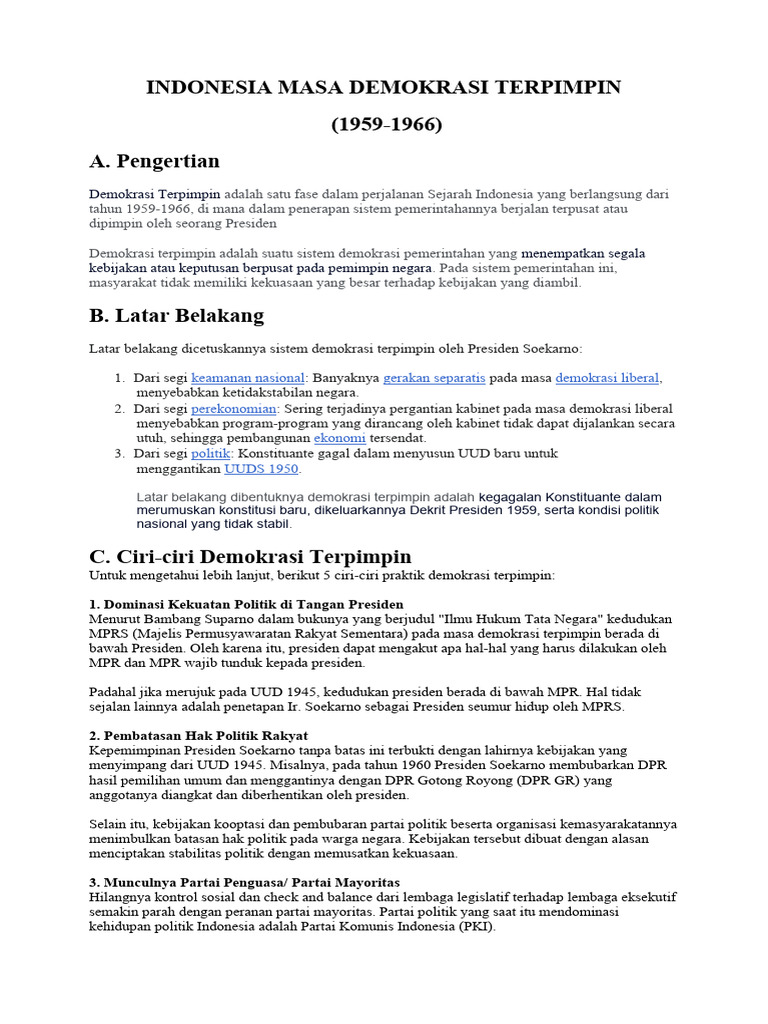 Masa Demokrasi Terpimpin Di Indonesia | PDF