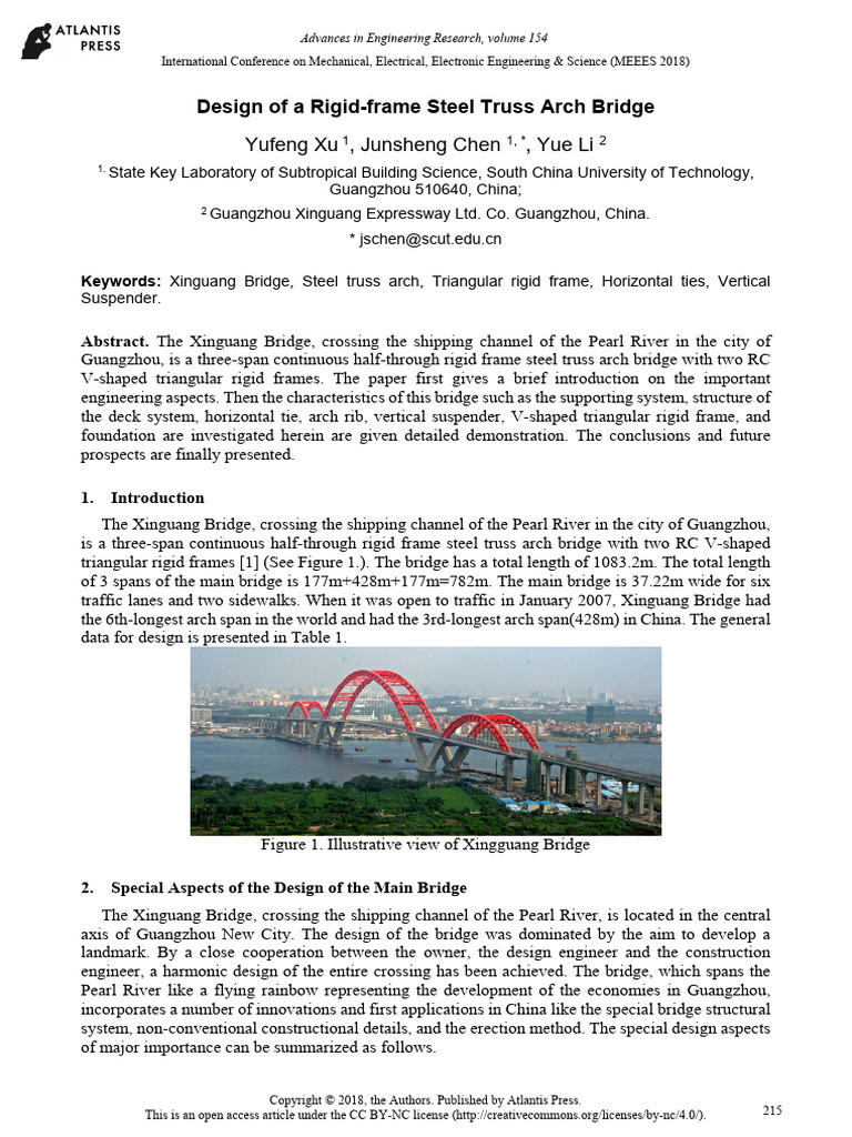 Design of a Rigid-frame Steel Truss Arch Bridge | PDF | Truss | Deep ...