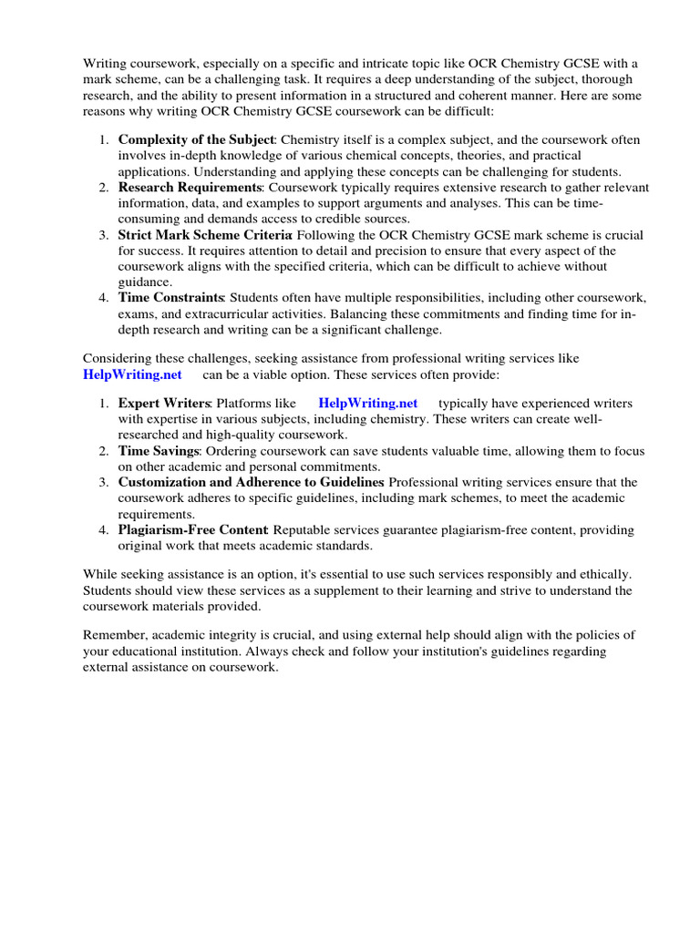 Ocr Chemistry Gcse Coursework Mark Scheme | Download Free PDF | Gce ...