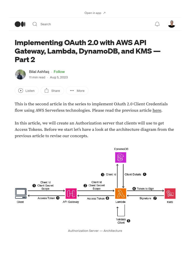 Implementing OAuth 2.0 With AWS API Gateway, Lambda, DynamoDB, and KMS - Part 2 - by Bilal ...