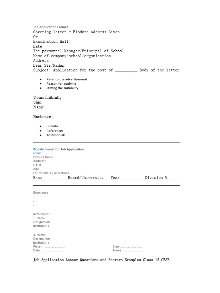 Job Application Format for Class 12 | PDF | Career & Growth | Social ...