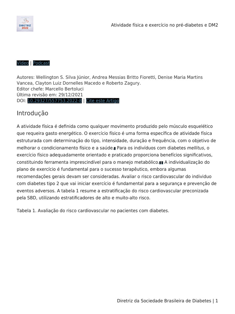 Atividade Física e Exercício No Pré-Diabetes e DM2 | PDF | Triagem ...
