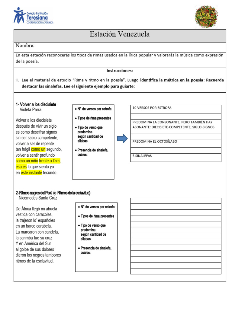 Estación Venezuela Guía de Trabajo | PDF | Poesía | Rima
