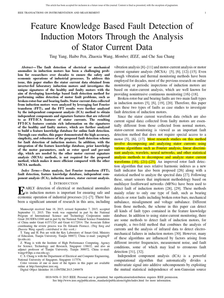 2015 Feature Knowledge Based Fault Detection Of Induction Motors Through The Analysis Of