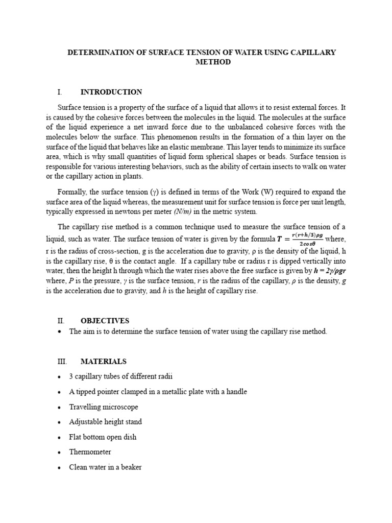 Determination of Surface Tension | PDF | Surface Tension | Liquids