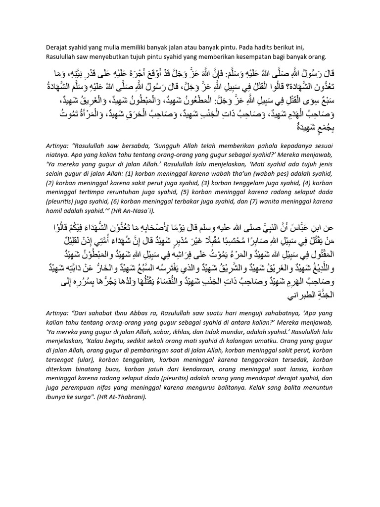 Jenis-Jenis Mati Syahid Menurut Hadits | PDF