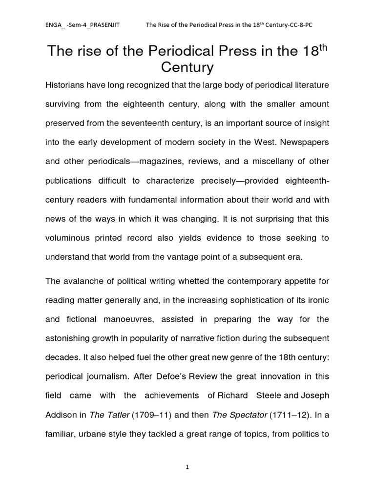 1626534870ENGA - Sem-4 - CC-8 - The Rise of The Periodical Press in The 18th Century | PDF ...