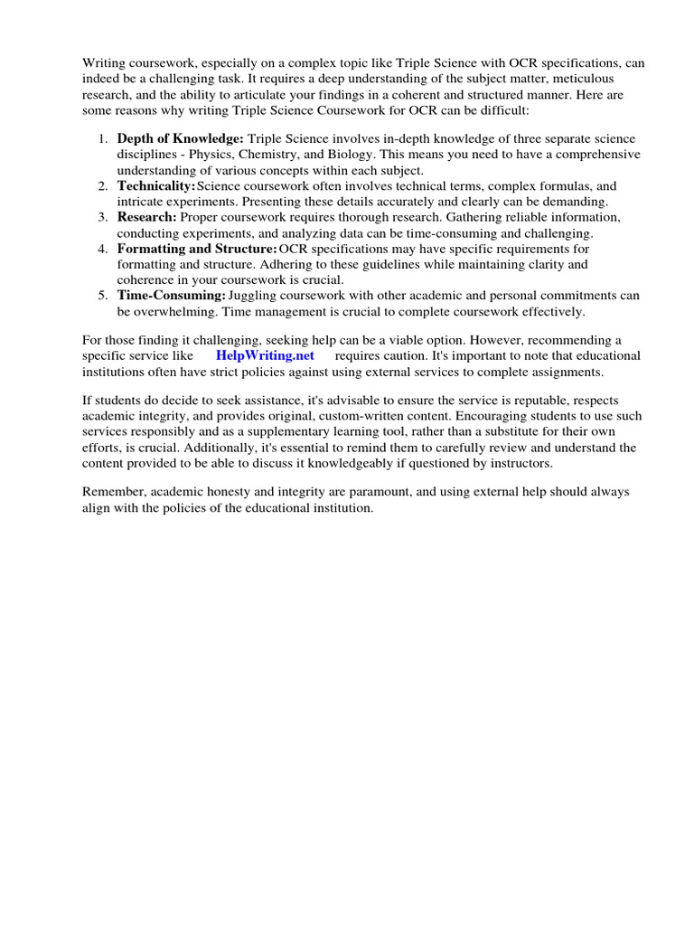 Triple Science Coursework Ocr | PDF | Science