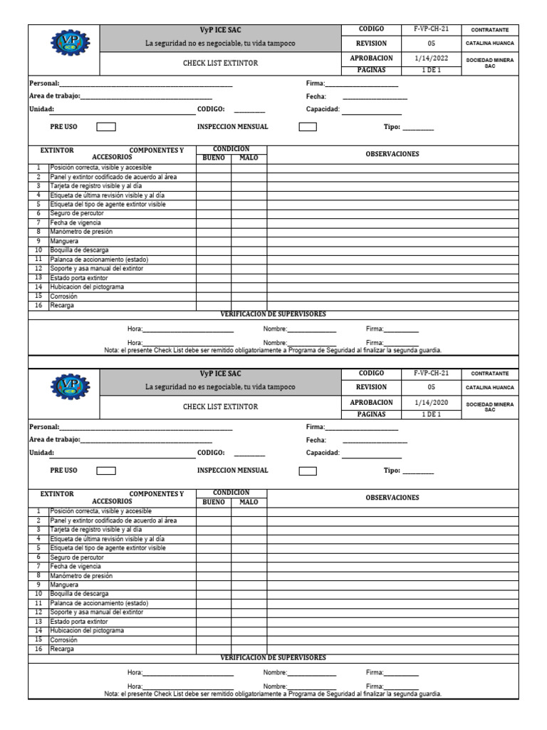 F-VP-CH-21 Check List Extintor | PDF | Supresión de incendios ...
