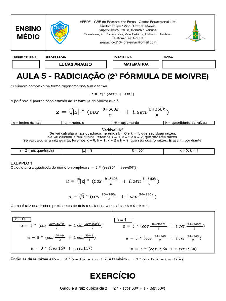 Raiz Quadrada com a 2ª Fórmula de Moivre | PDF | Número complexo ...