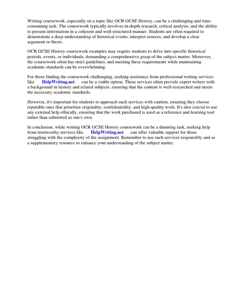 Ocr Gcse History Coursework Examples | PDF