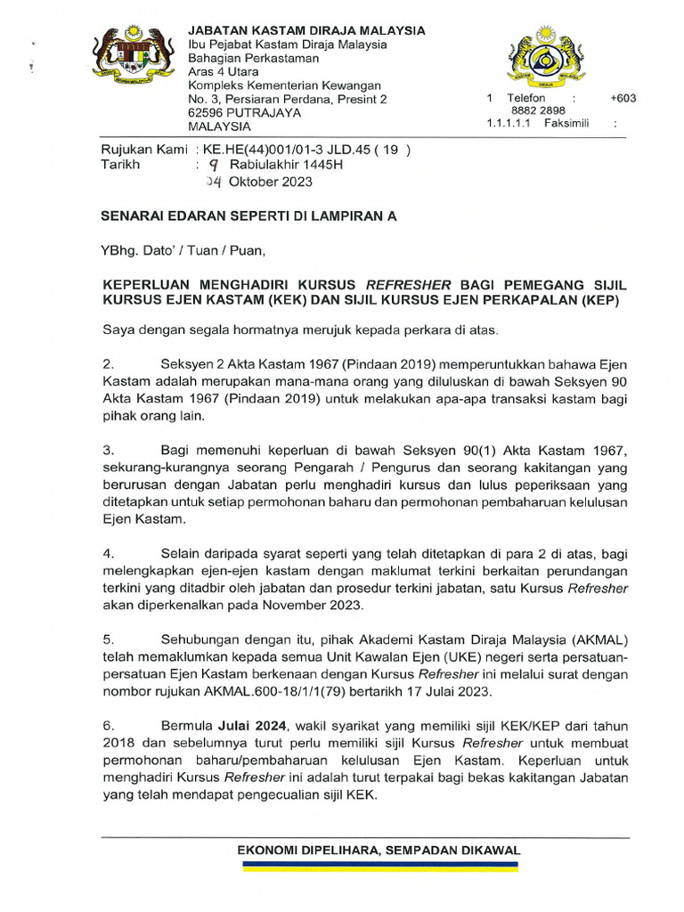 Keperluan Menghadiri Kursus Rfresher Bagi Pemegang Sijil Kursus Ejen ...
