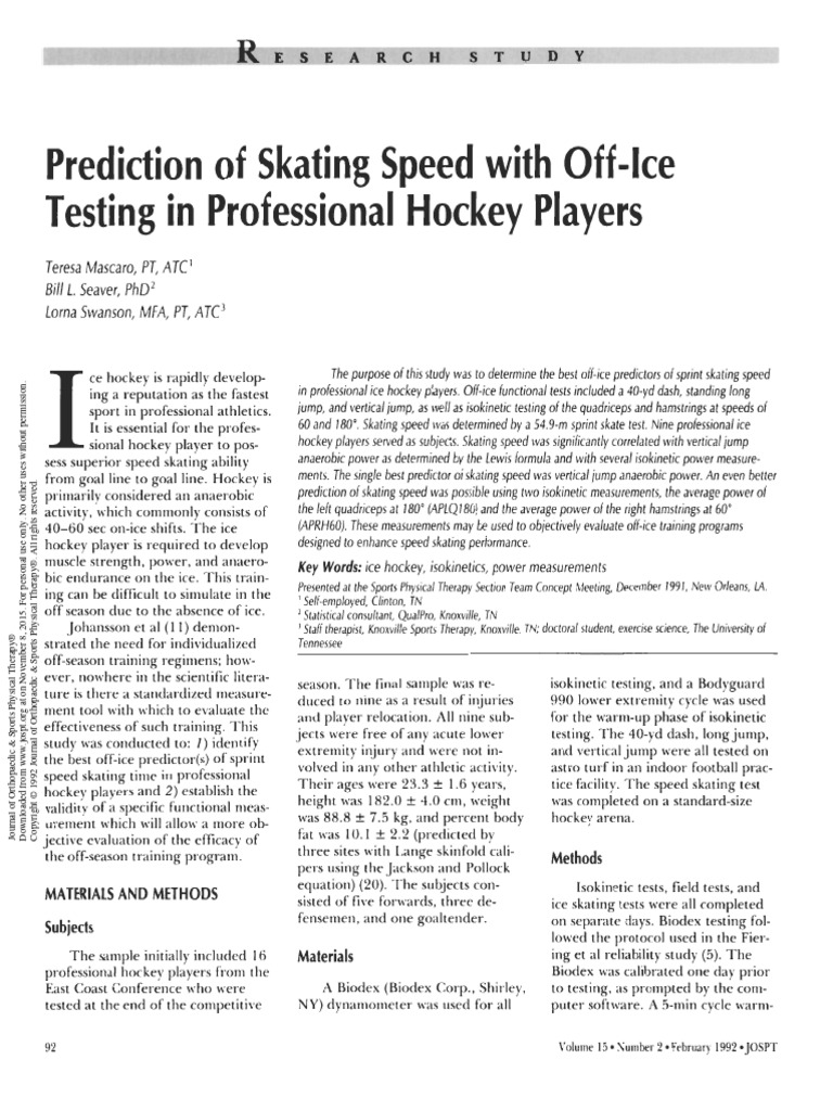 Prediction of Skating Speed With Off-Ice Testing in Professional Hockey ...