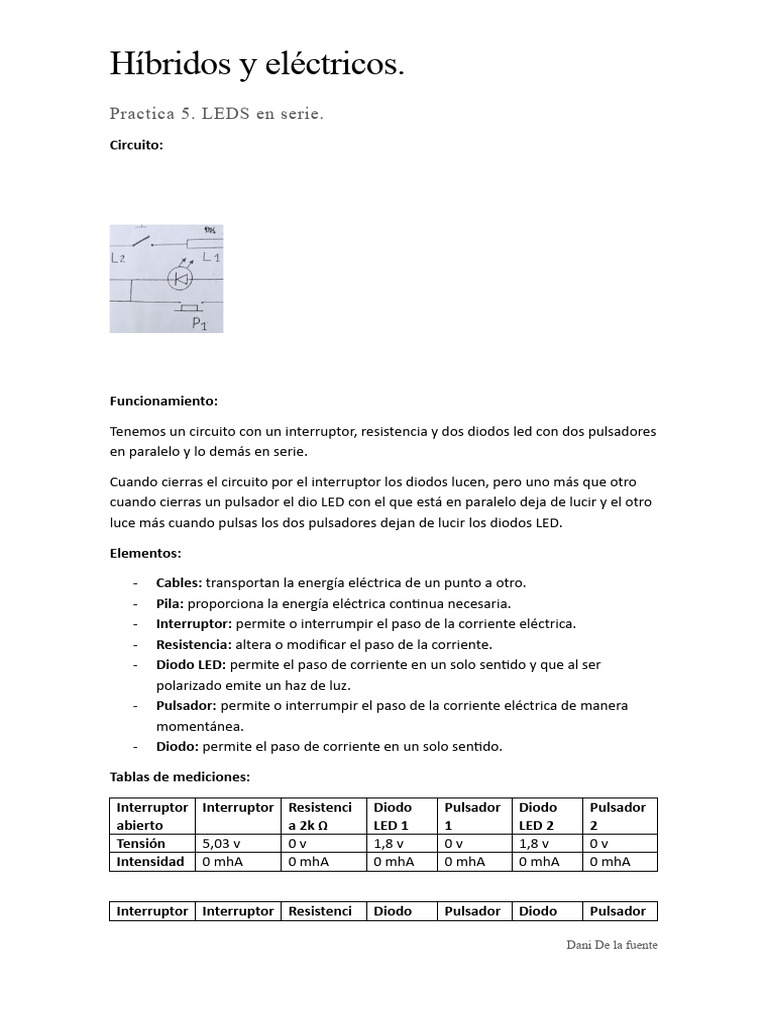 Practica 5. LEDS en Serie. | PDF | Diodo emisor de luz | Corriente ...