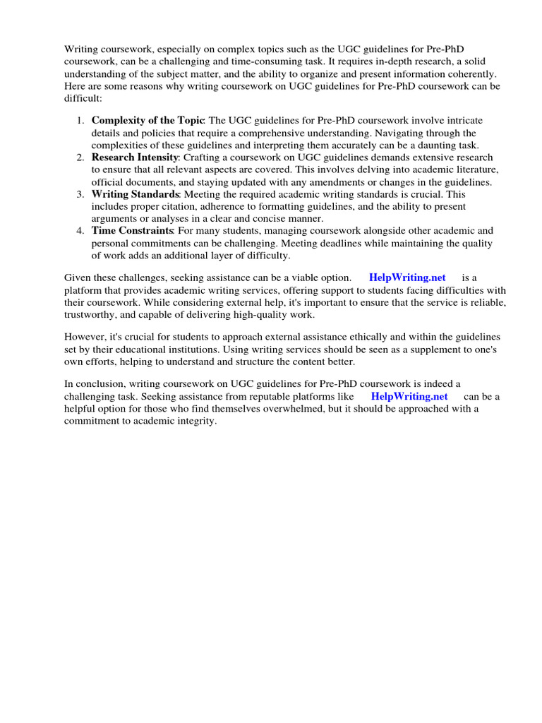 Ugc Guidelines For Pre-Phd Course Work | PDF | Doctor Of Philosophy ...