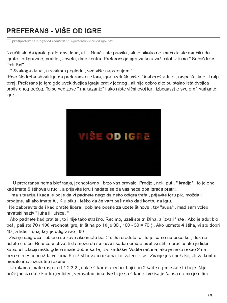Preferans - Više Od Igre | PDF