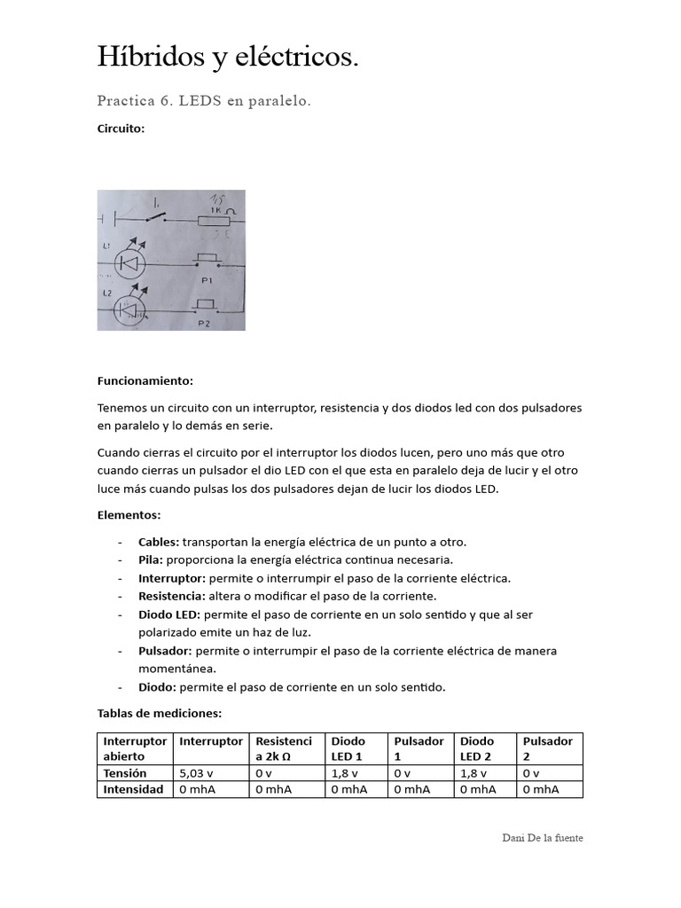 Practica 6. LEDS en Paralelo. | PDF | Diodo emisor de luz | Corriente ...
