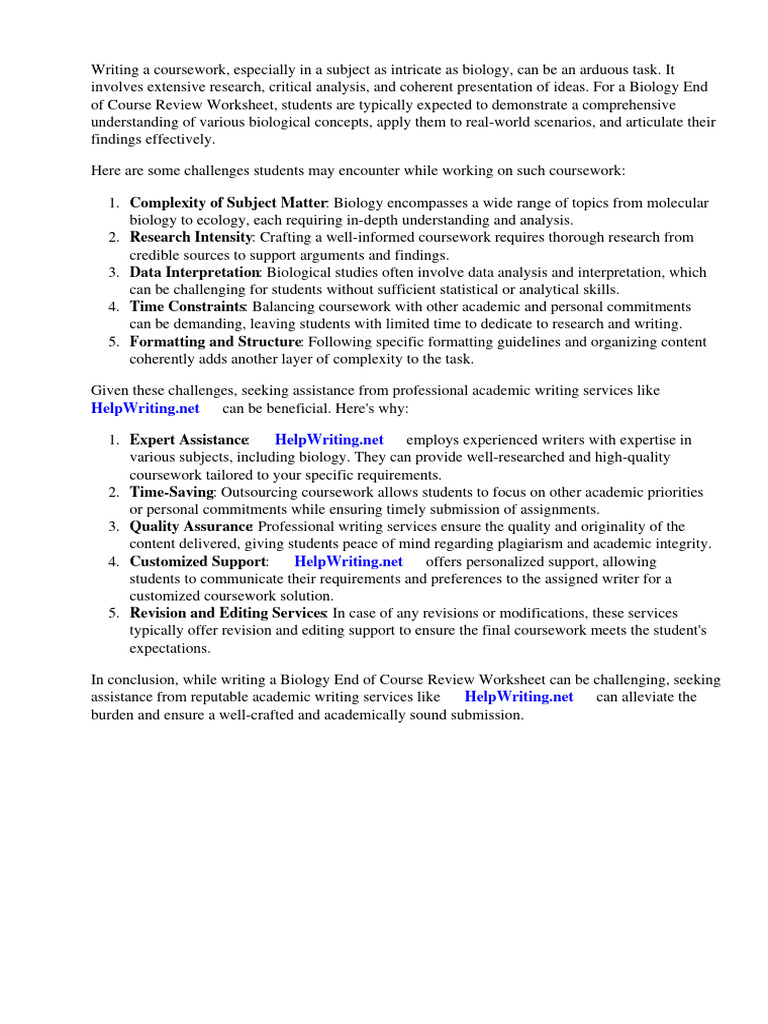 Biology End of Course Review Worksheet | PDF | Career & Growth | Business