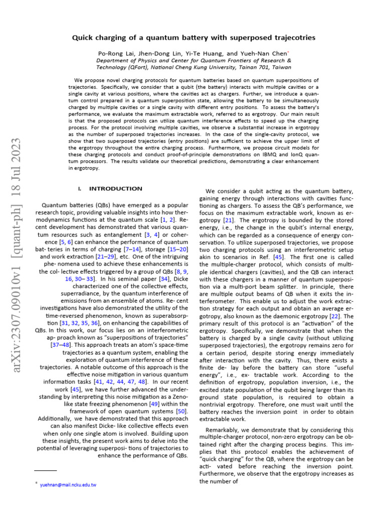 Quick Charging of A Quantum Battery With Superposed Trajecotries | PDF | Quantum Mechanics ...