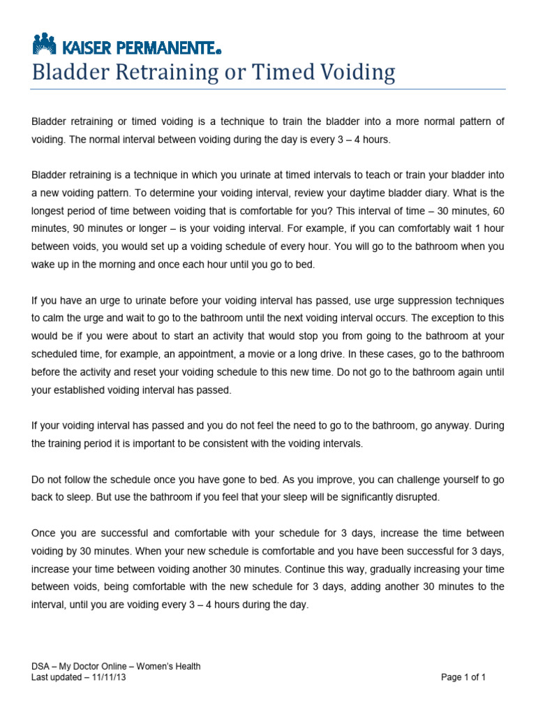 Bladder Retraining or Timed Voiding MDO tcm75-287909 | PDF | Wellness