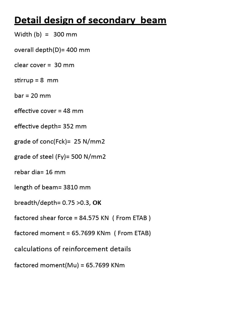 Detail Design of Secondary Beam | PDF