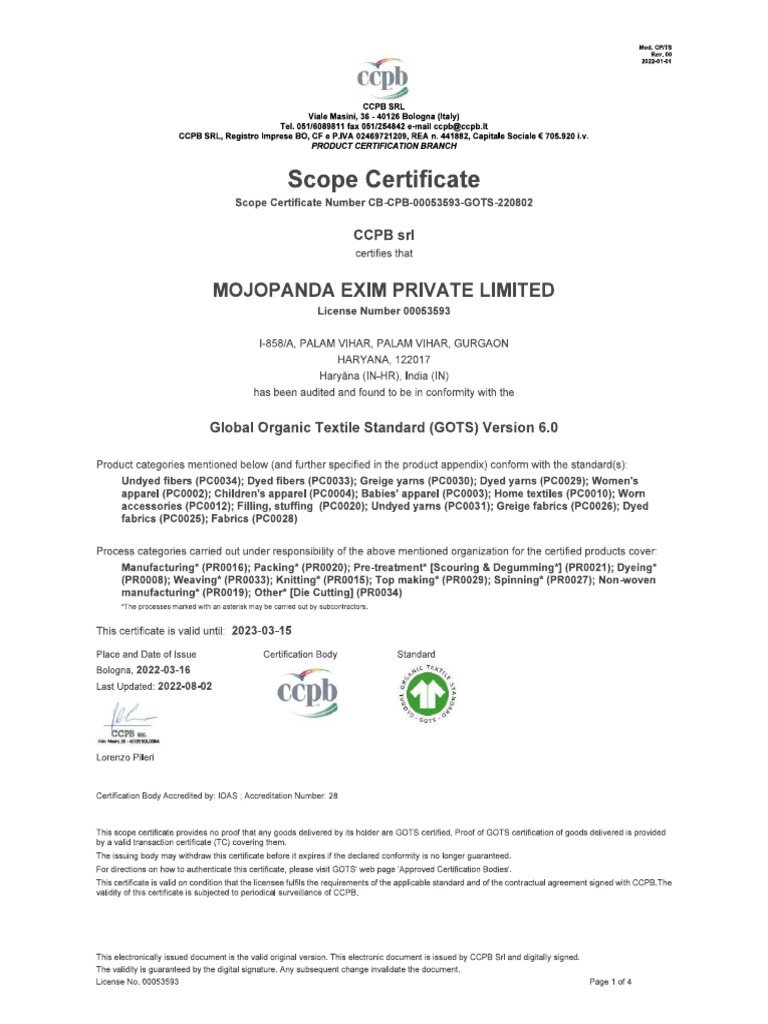 GOTS Certificate | PDF